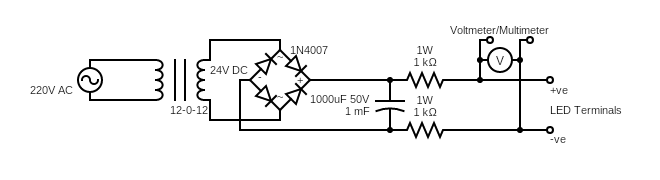 220V AC to 24V DC LED Tester - Circuits - Circuit Diagram